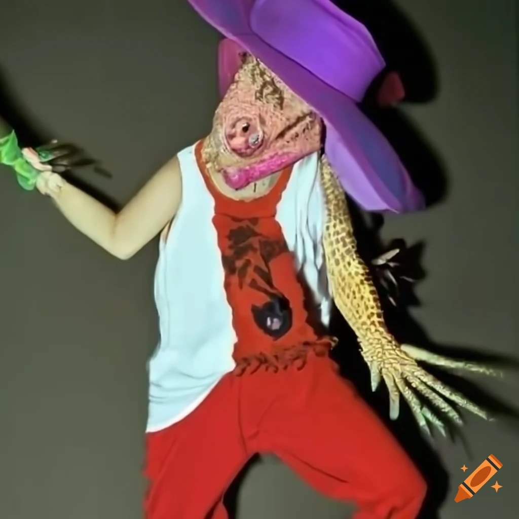 Funny lizard smoking a joint in 90's style outfit on Craiyon