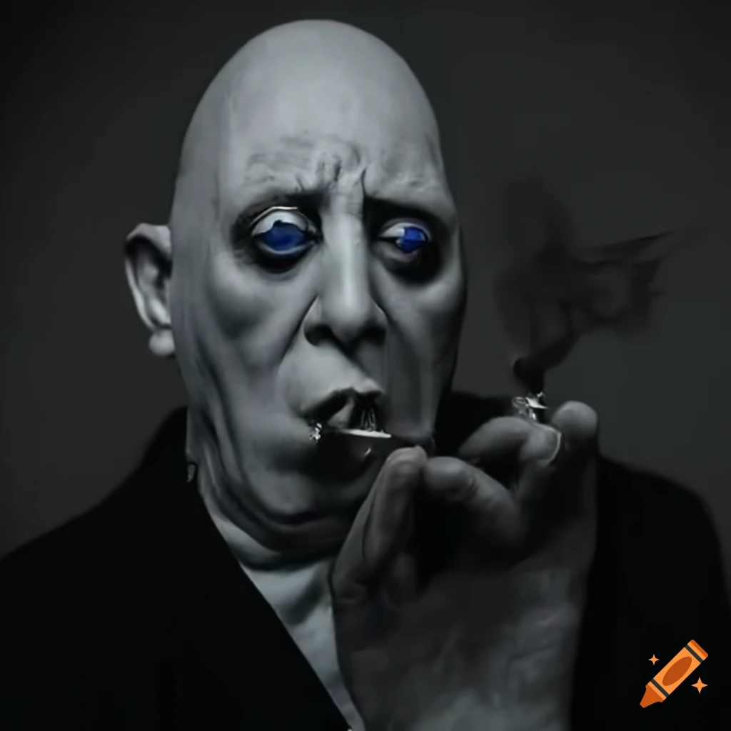 Satirical portrayal of uncle fester smoking on Craiyon