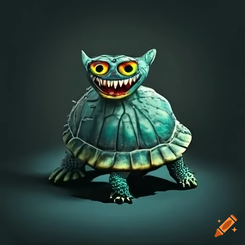 Scary turtle with a sinister grin