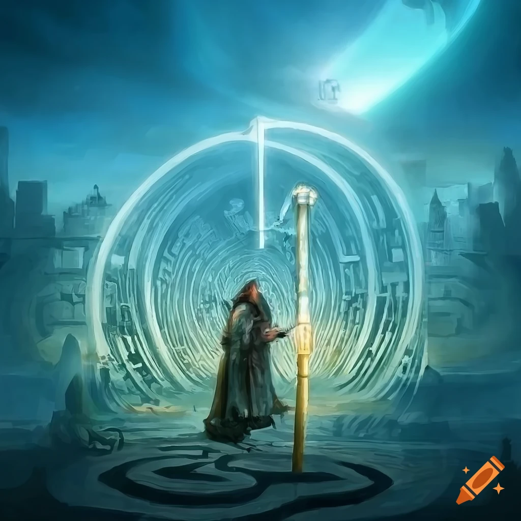 Image of a wizard casting a magic shield on a labyrinth