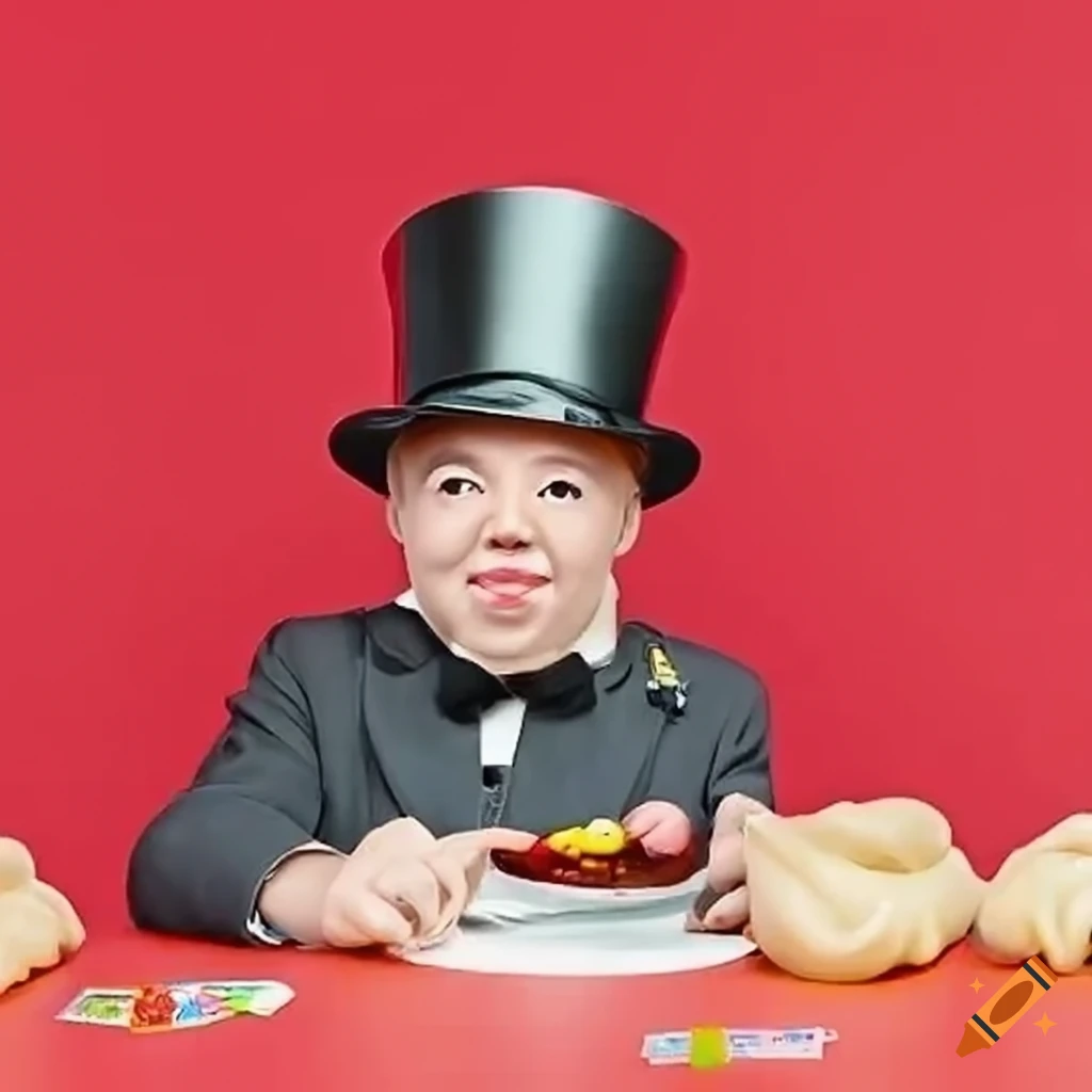 Mr. monopoly enjoying a momo with a smile