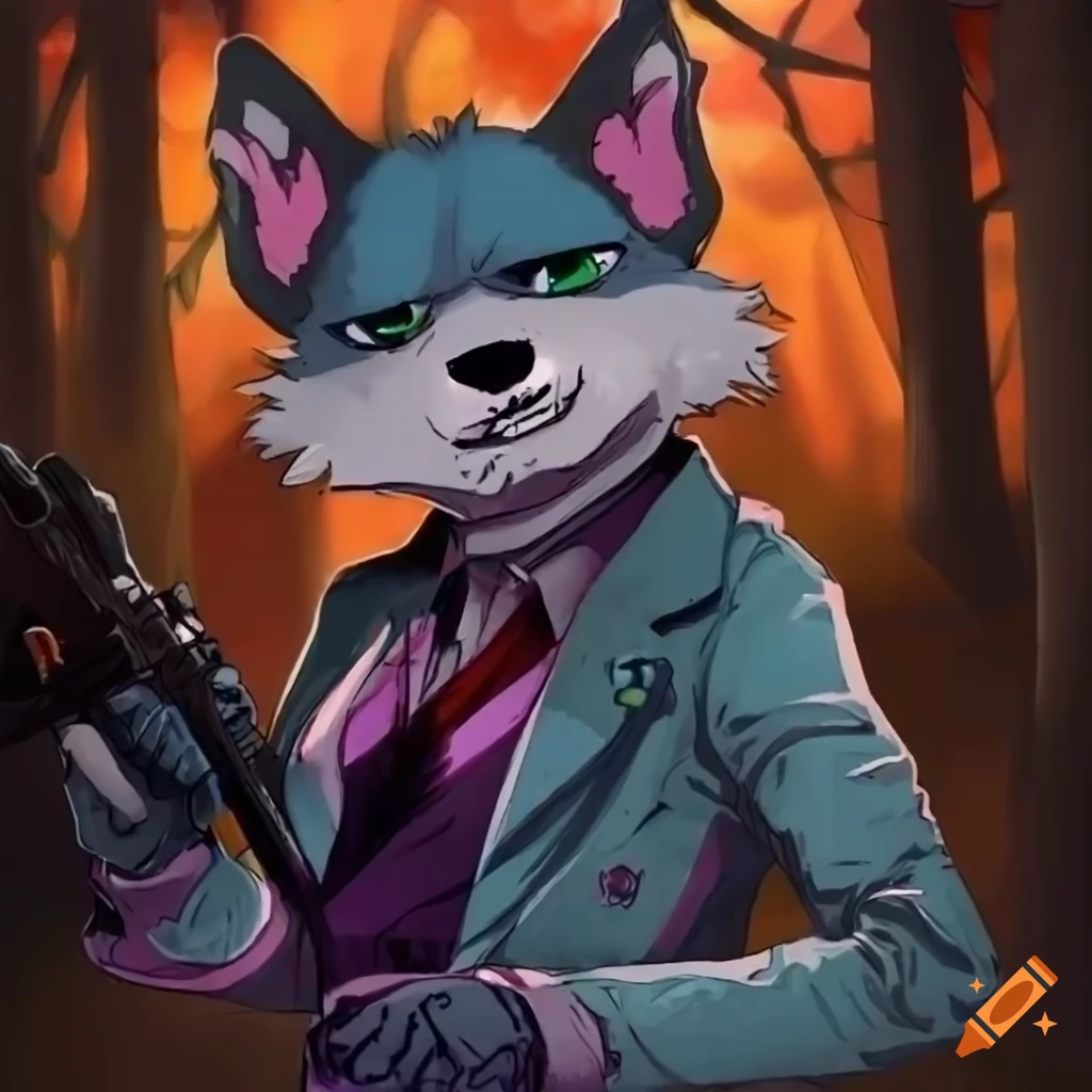 Image of an anthropomorphic wolf fbi agent in a videogame on Craiyon