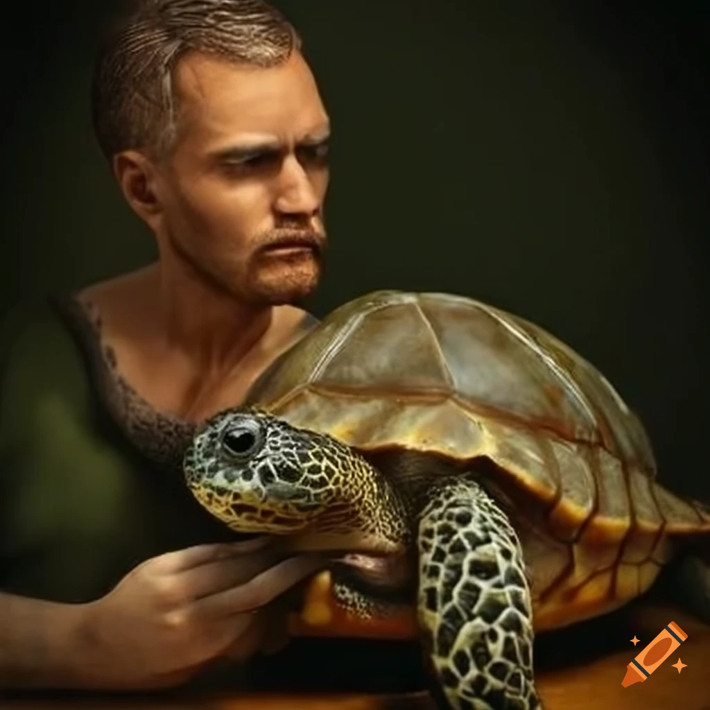 Man with his pet turtle