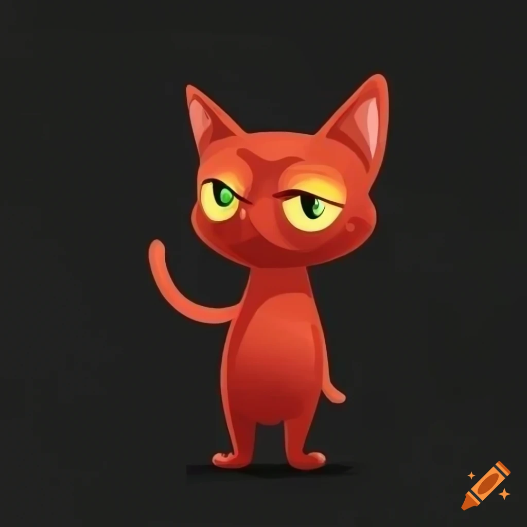 Cartoon cat with human characteristics on black background