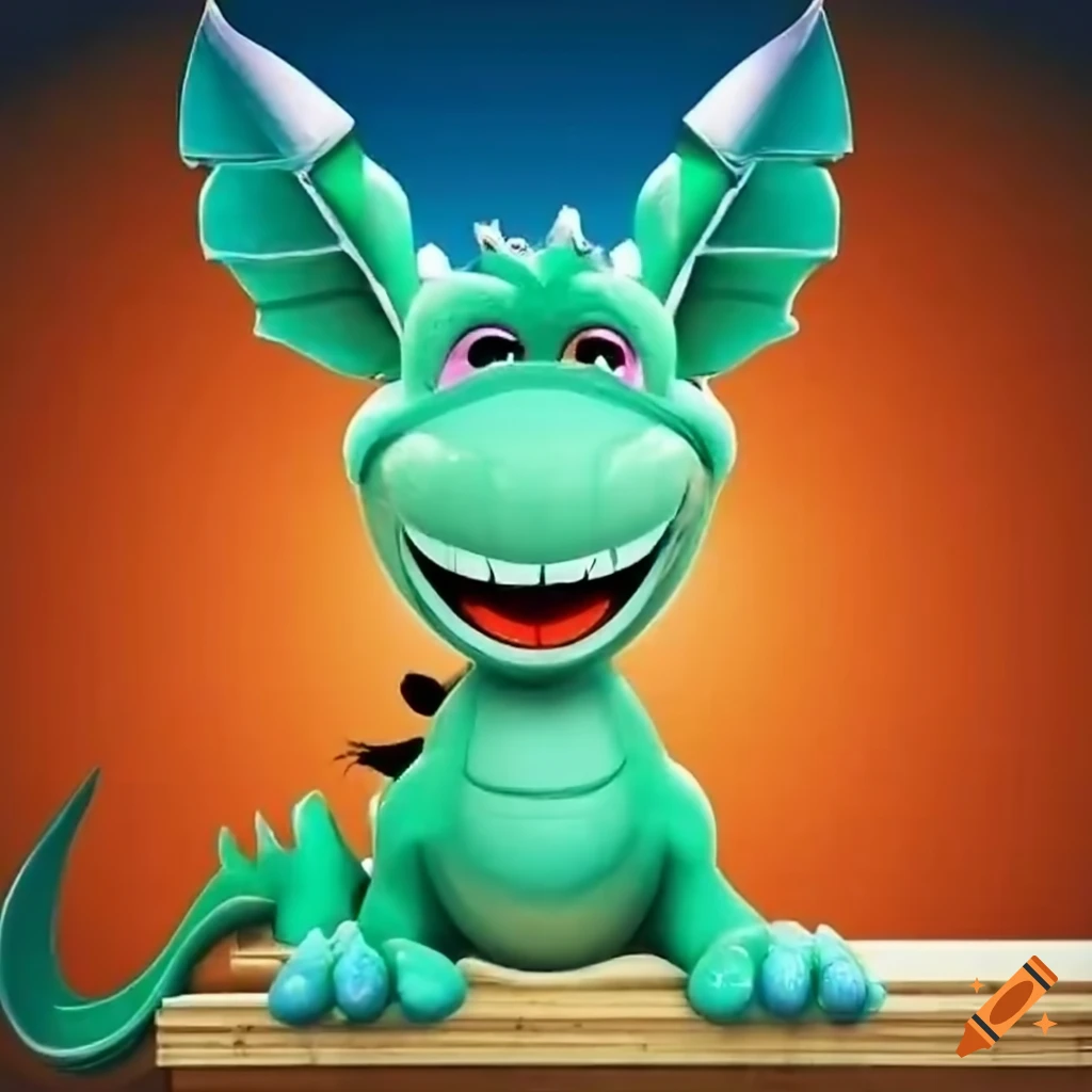 Friendly dragon smiling on a counter