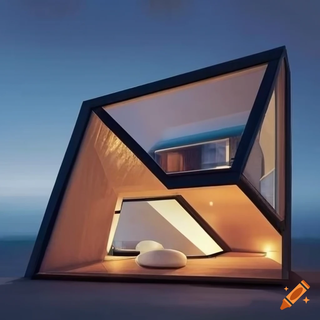 Modern pentagon-shaped house made of shipping containers from an aerial ...