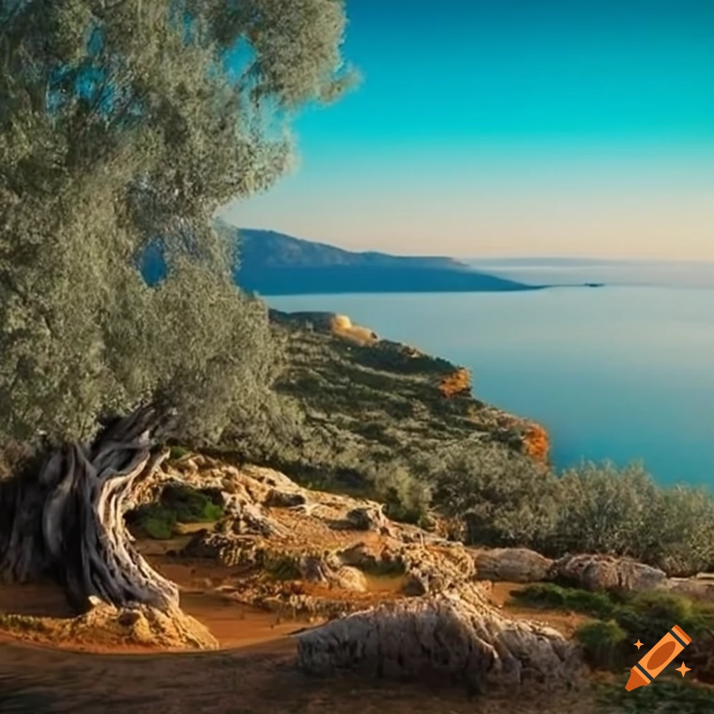Olive tree and goats in a greek landscape on Craiyon