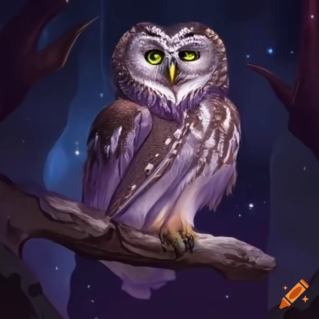 A beautifully painted owl perched on a tree branch on Craiyon