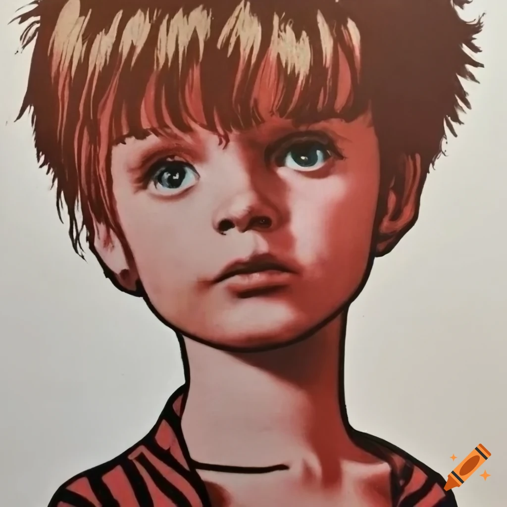 70s screen printed artwork of a boy