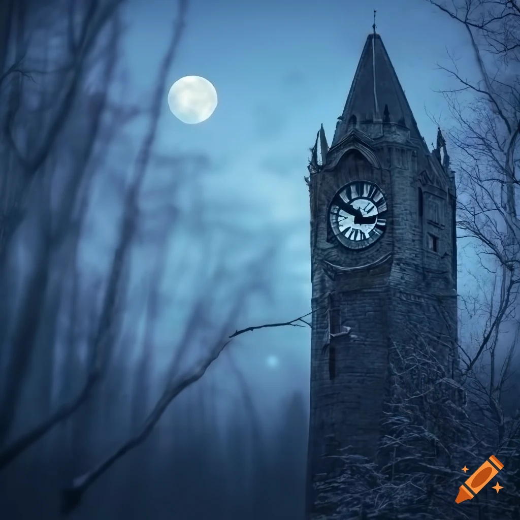 Photorealistic depiction of a gothic forest scene at night on Craiyon