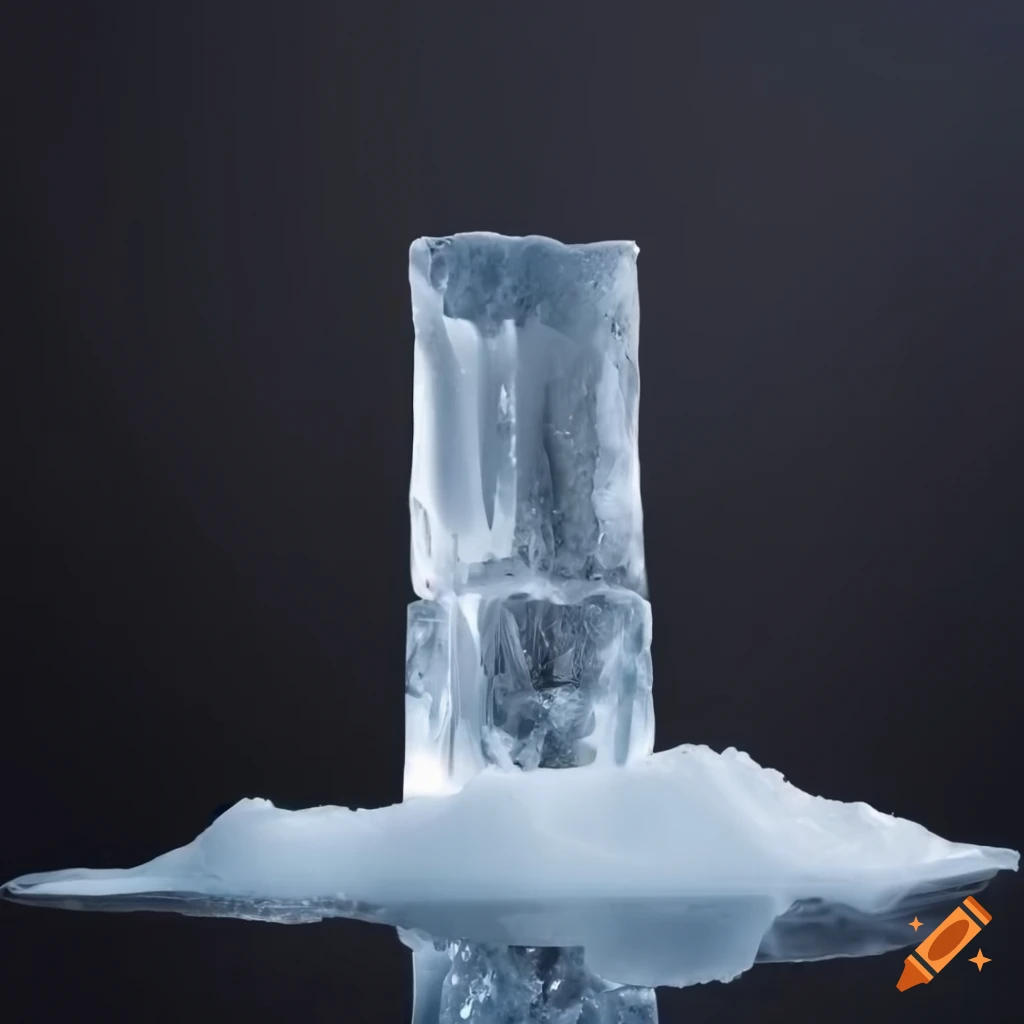 Melting ice column against black background on Craiyon