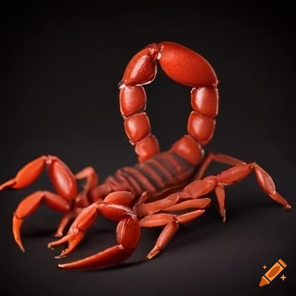 Close-up of a red scorpion attacking