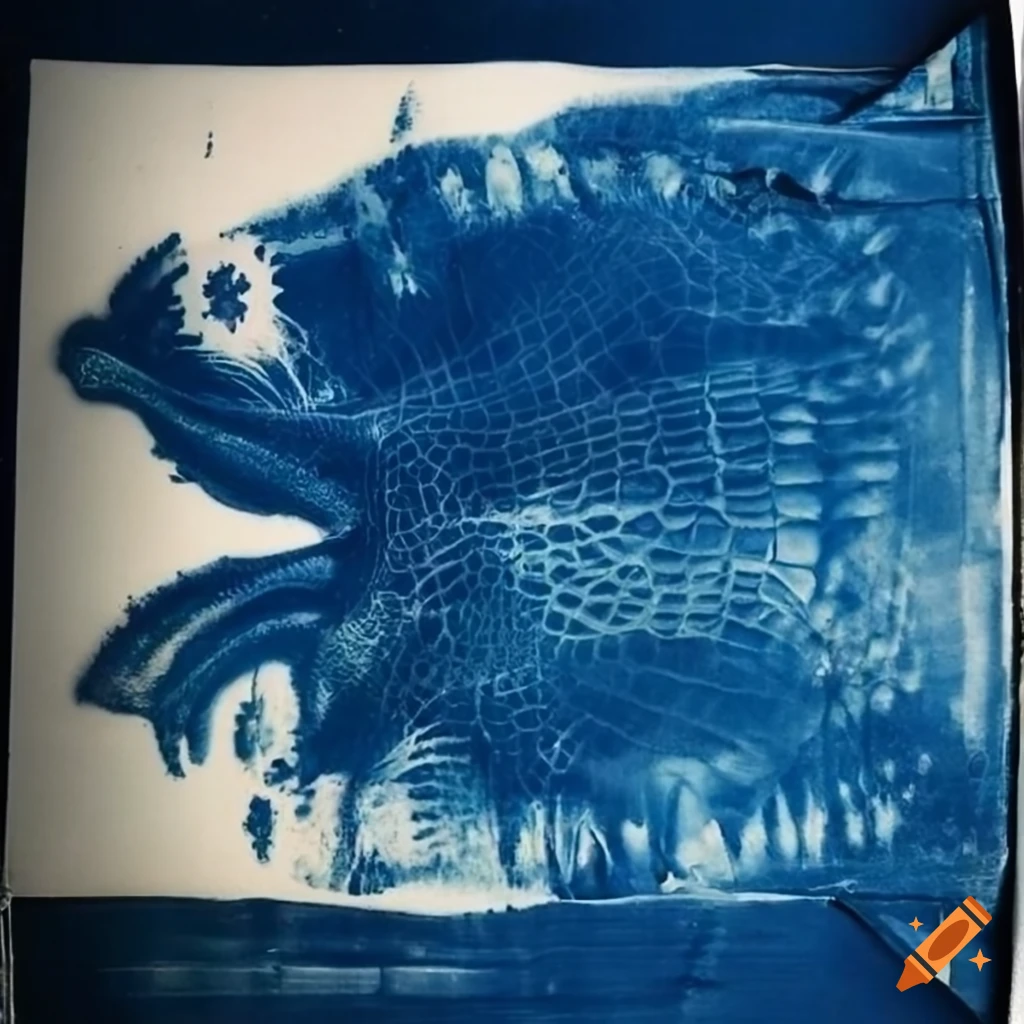 Cyanotype artwork featuring a kangaroo and a turtle on Craiyon