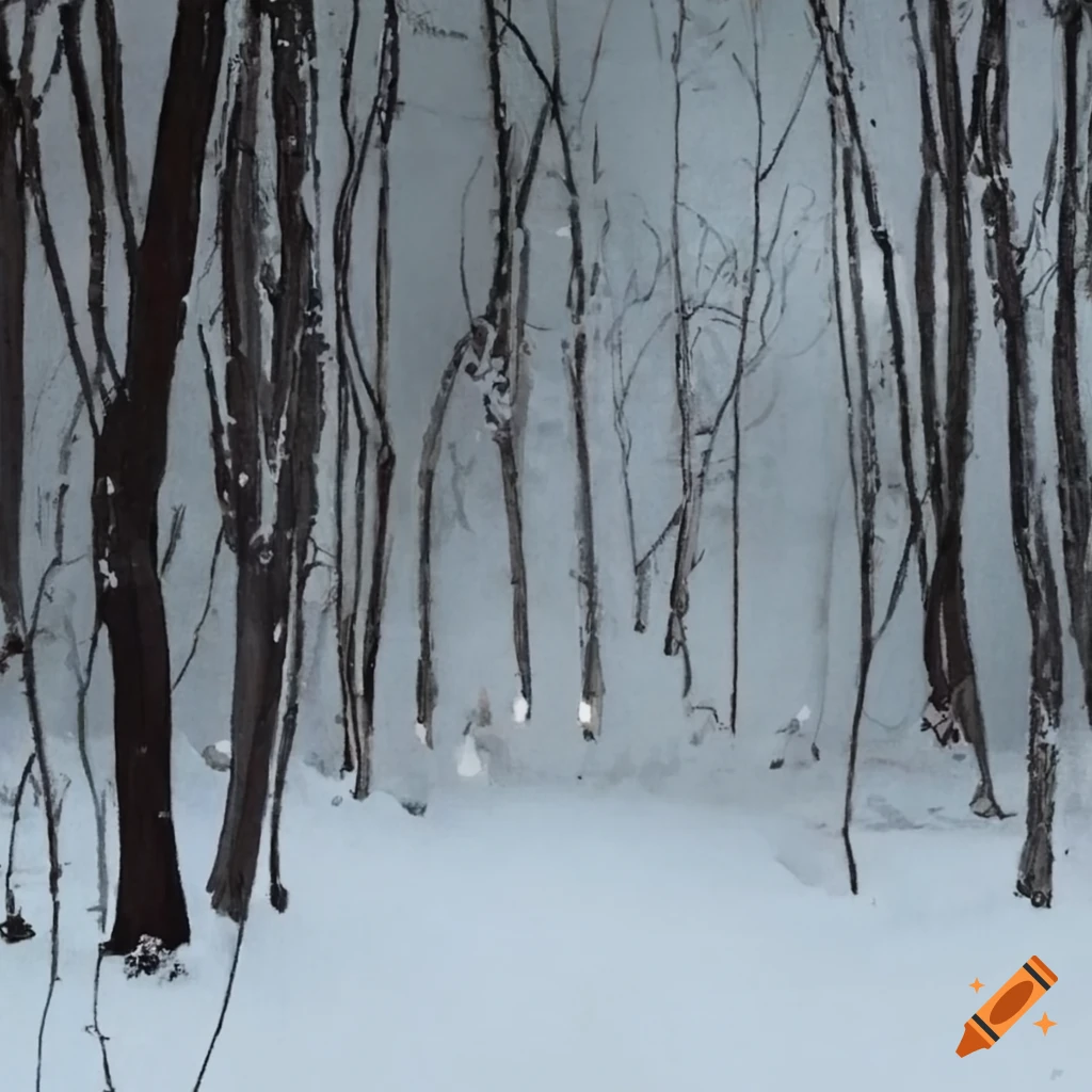 Painting of snowy abyss with white rabbits on Craiyon