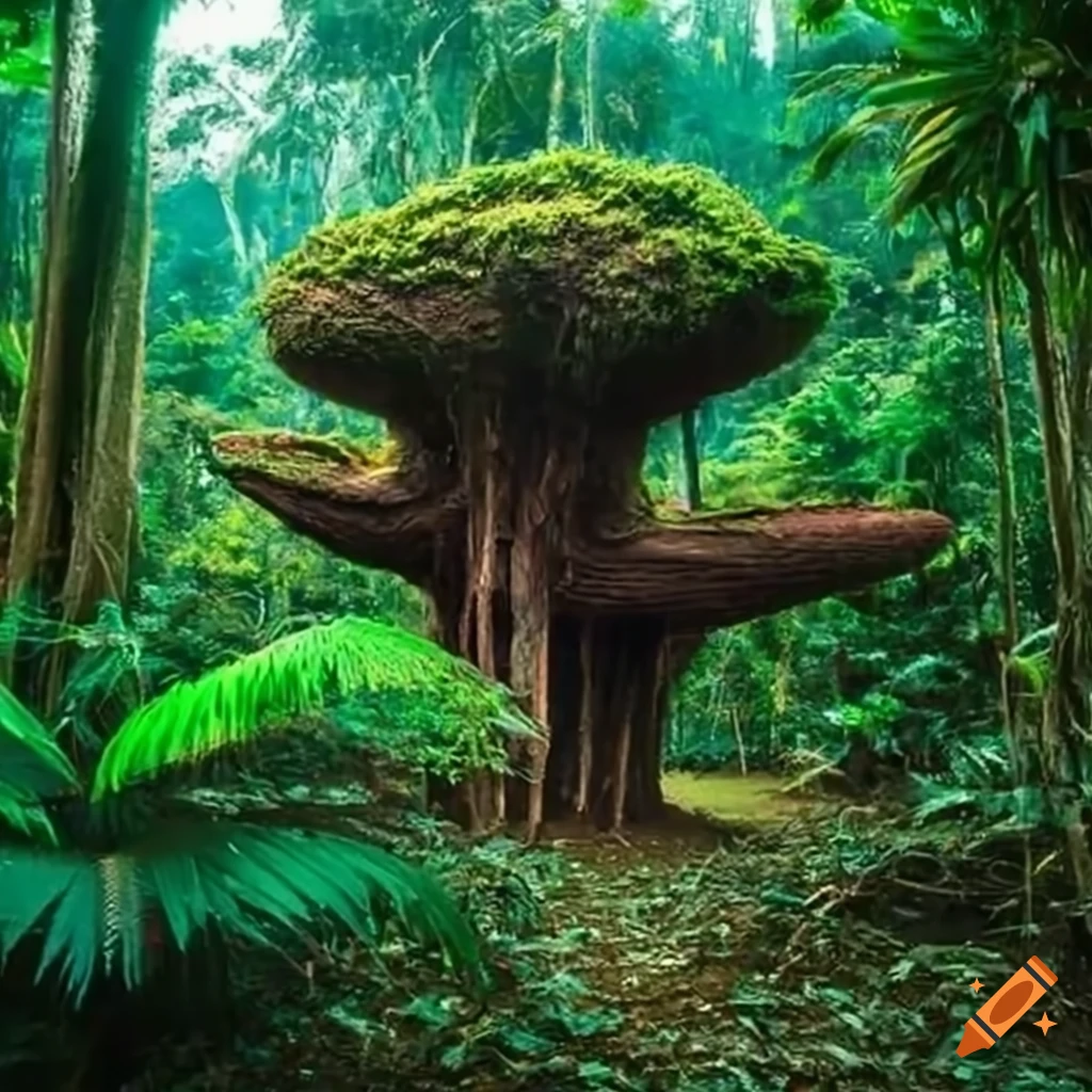 Unique formation of T-shaped weed trees in a tropical forest on Craiyon