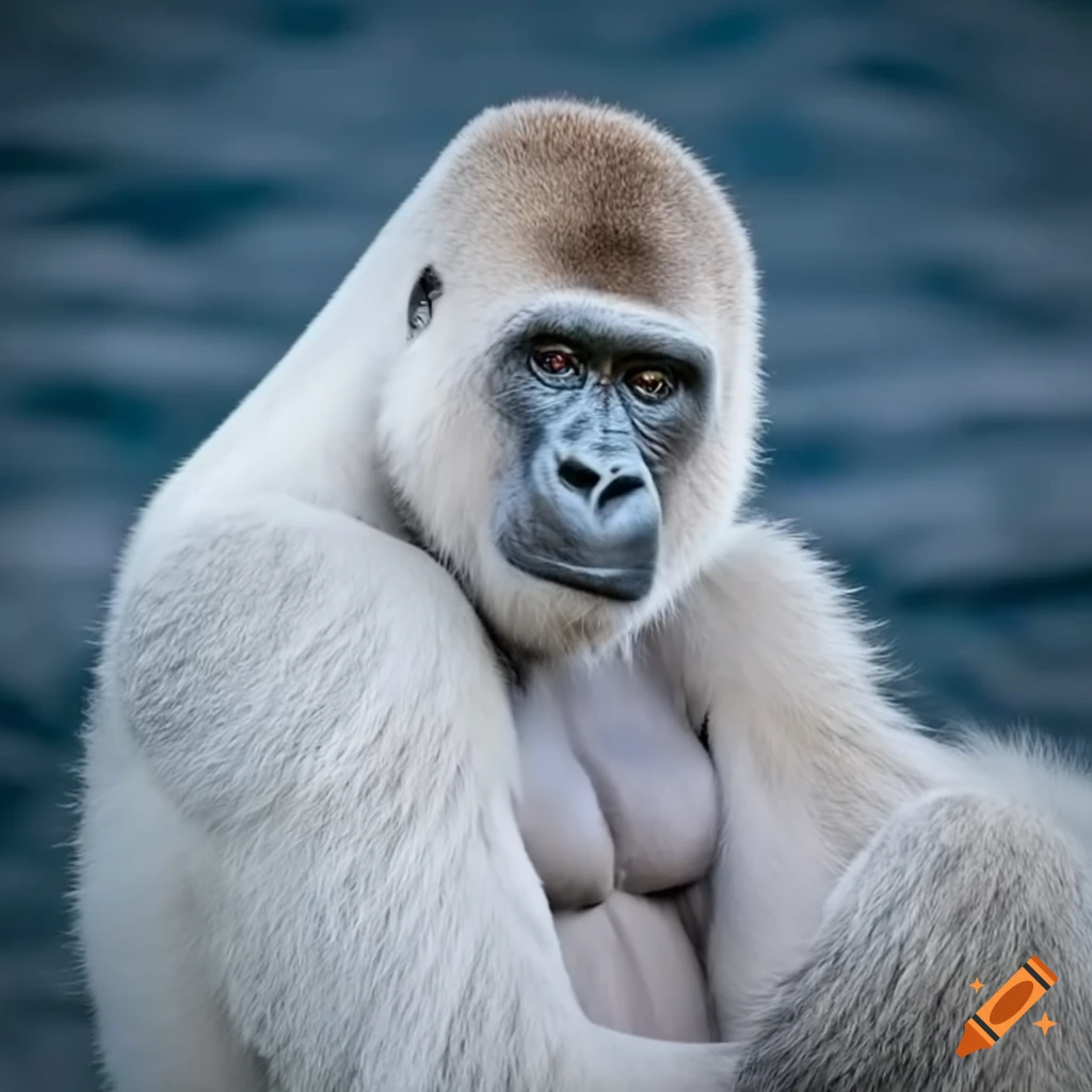 Image of a snowy white gorilla in antarctica on Craiyon