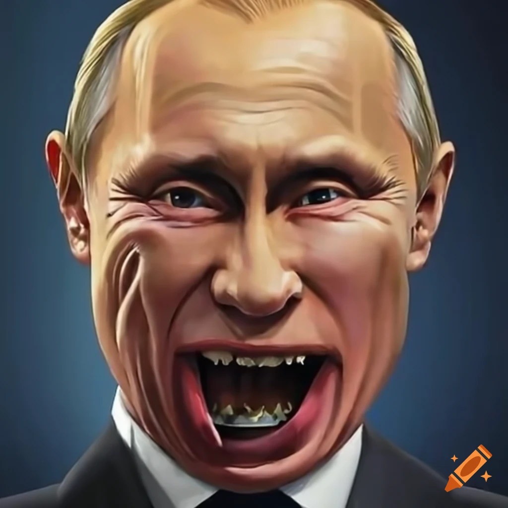 Caricature of Putin with exaggerated teeth on Craiyon