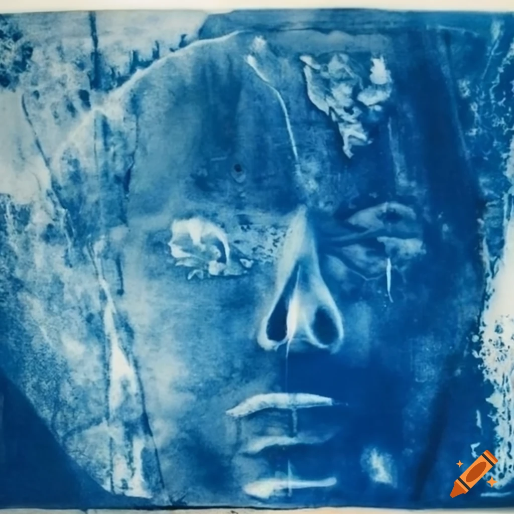 Cyanotype artwork of an ancient god