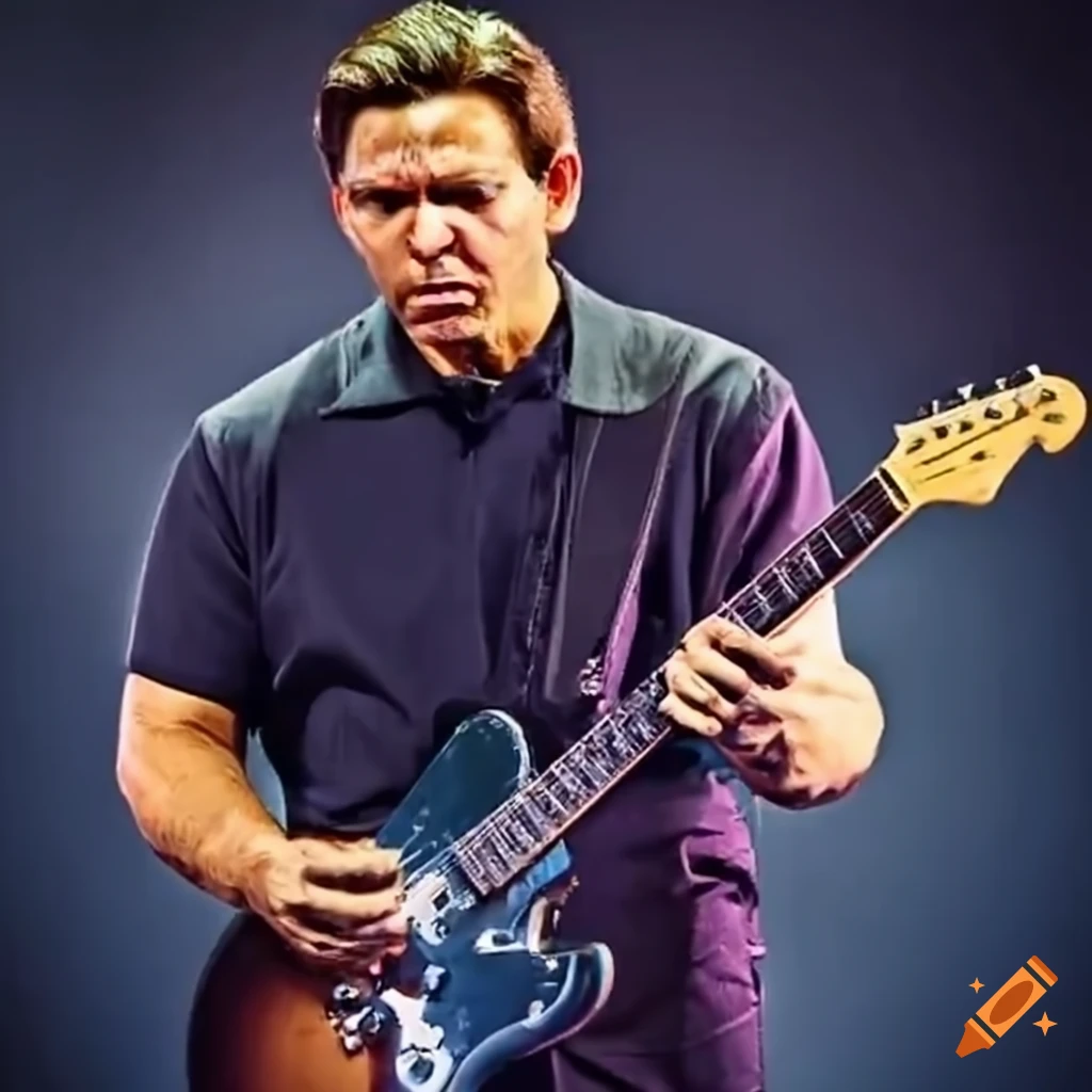 Two men playing guitar and interlocking toes on Craiyon