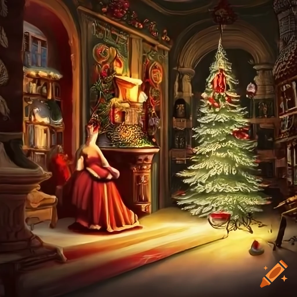 Christmas scene blending fairytale illustration and modern art
