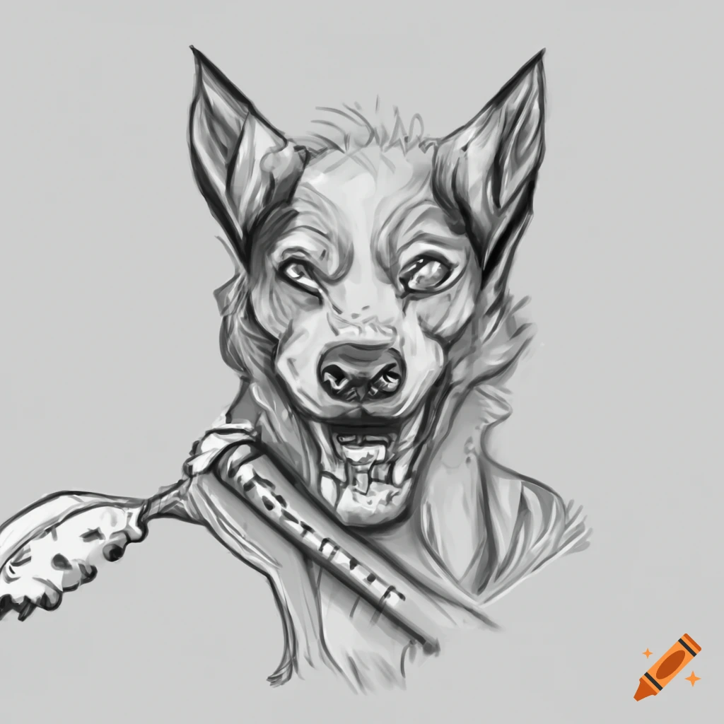 Digital art of a fierce humanoid dog warrior on Craiyon