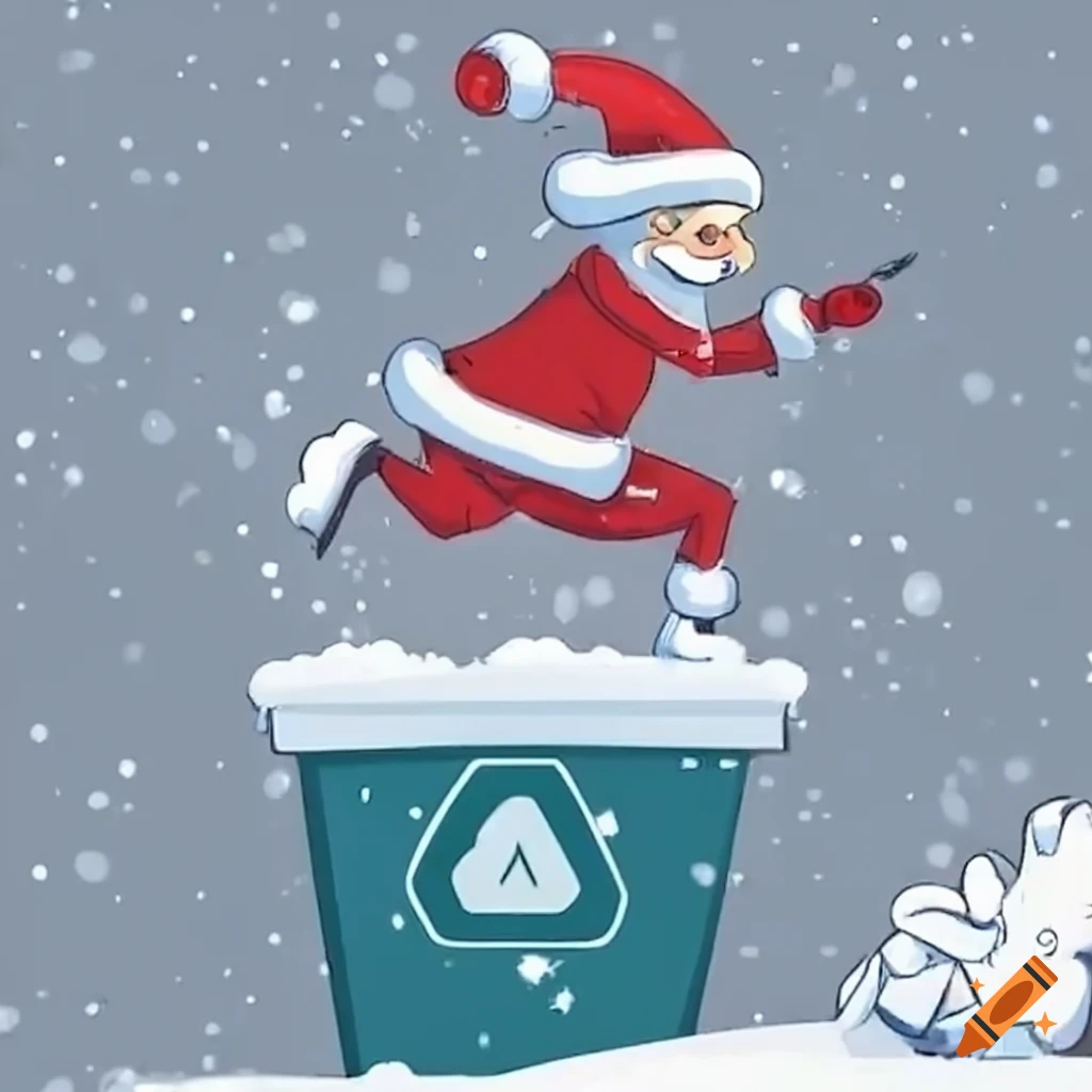 Santa claus recycling in the snow
