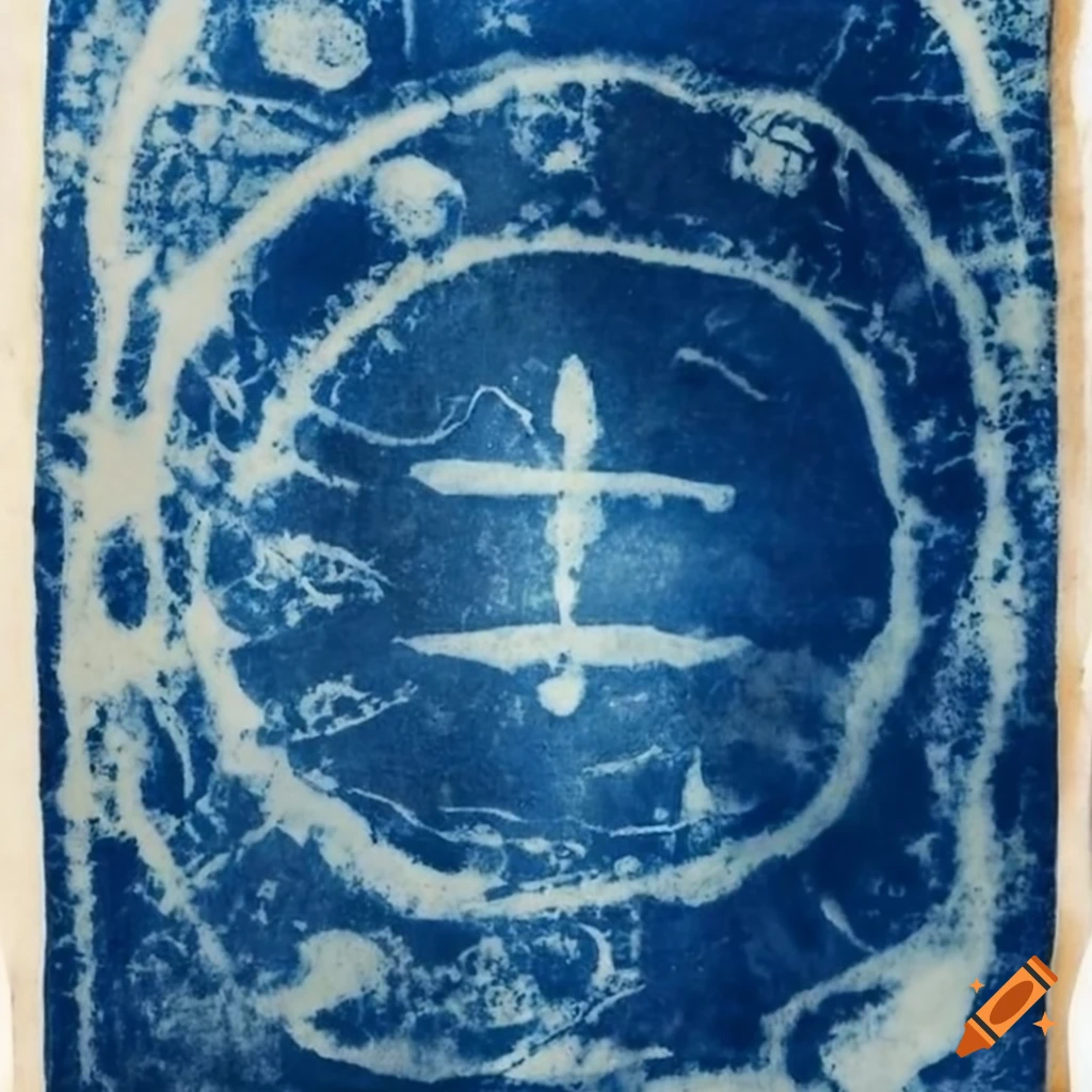 Cyanotype of a sacred symbol on stone