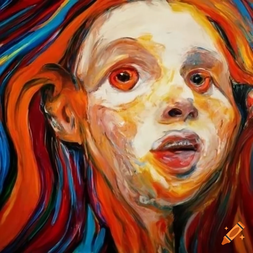 Oil painting in the style of munch depicting a jealous girl with her ...