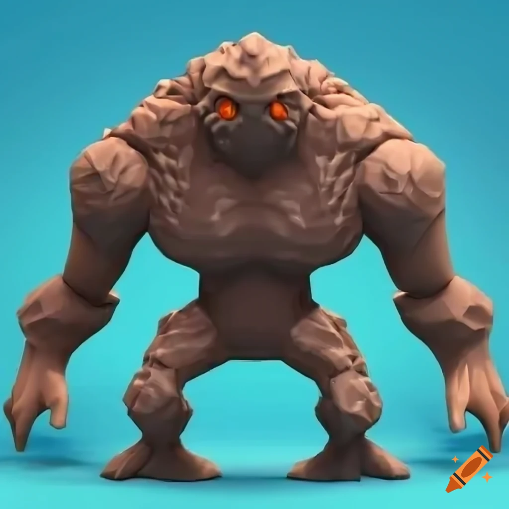 Cartoon-style lowpoly 3D elemental rock monster on Craiyon