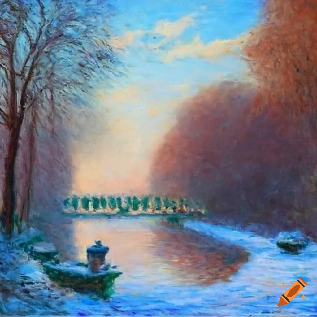 Oil painting, winter, christmas, monet, monet inspiration on Craiyon