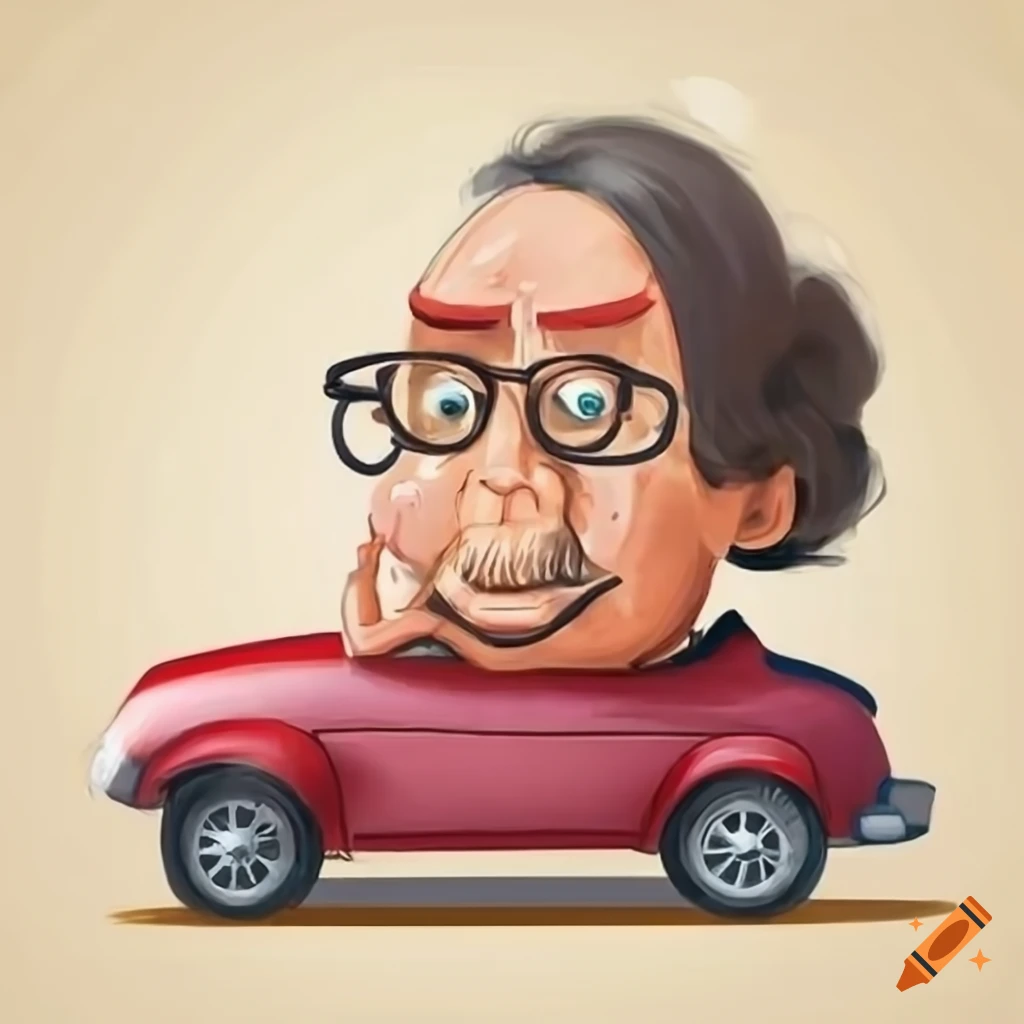 Funny illustration of professor cuthbert on a car