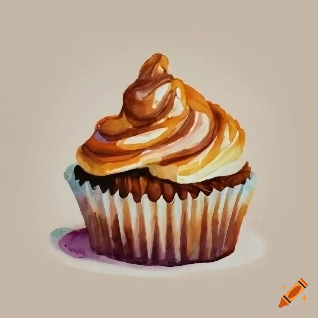 Watercolor of a salted caramel cupcake