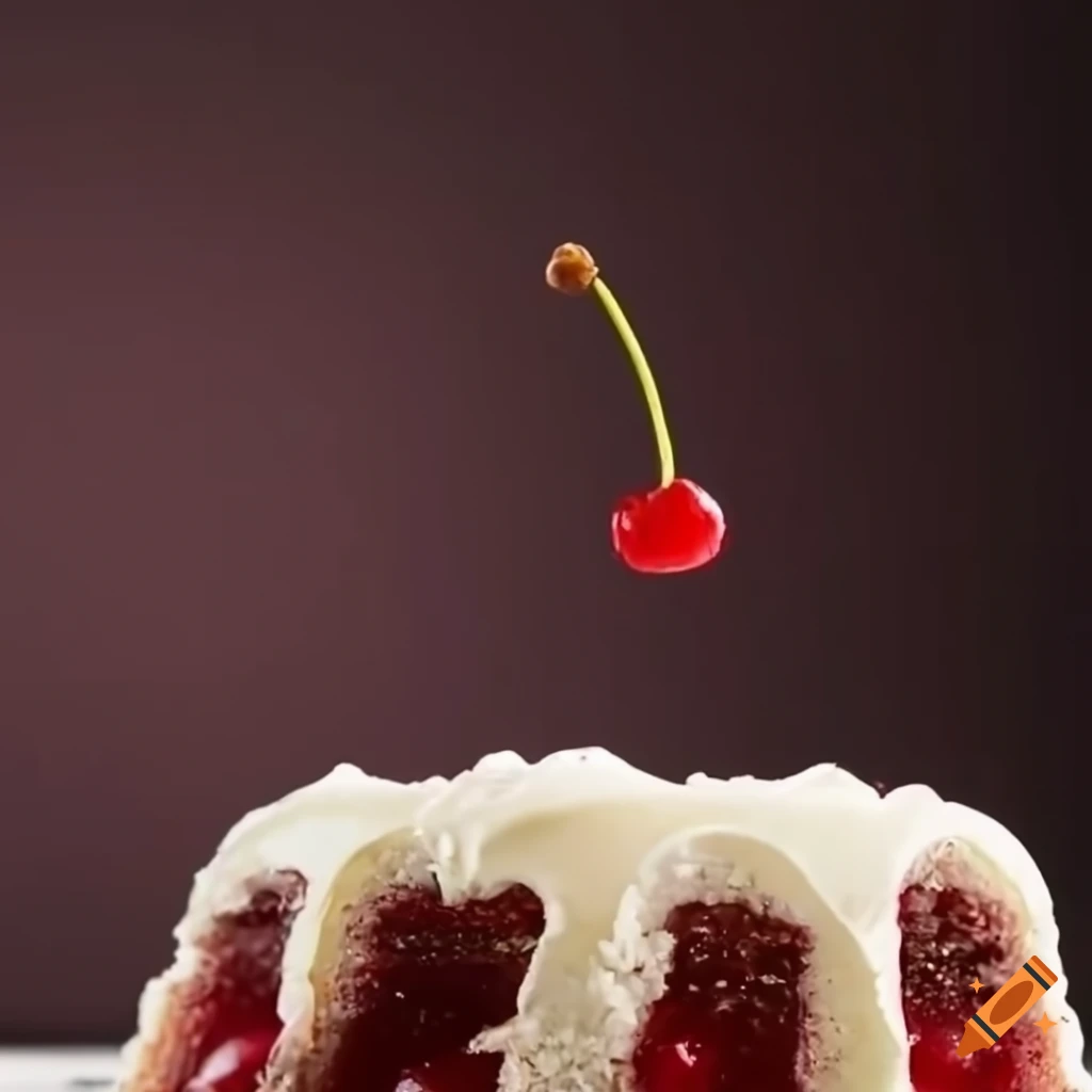 Close-up of a delicious cake with cherry on top on Craiyon