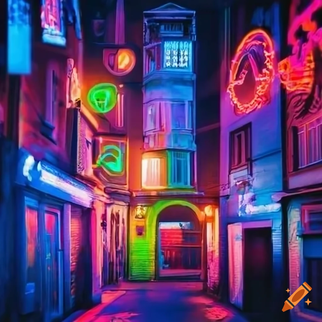 Glowing neon fantasy street sign