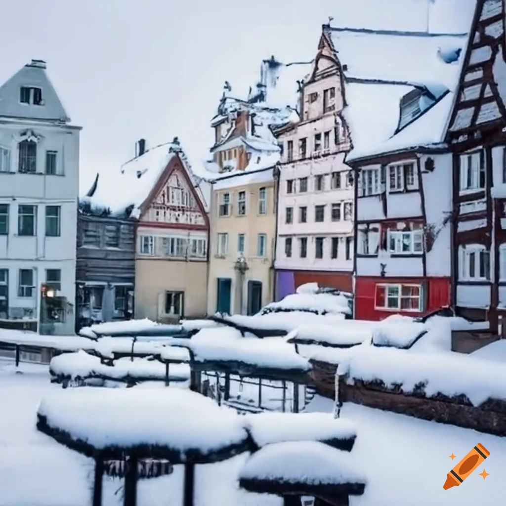 European town covered in snow