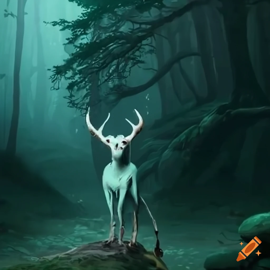 Image of a mythical creature in a mysterious forest on Craiyon