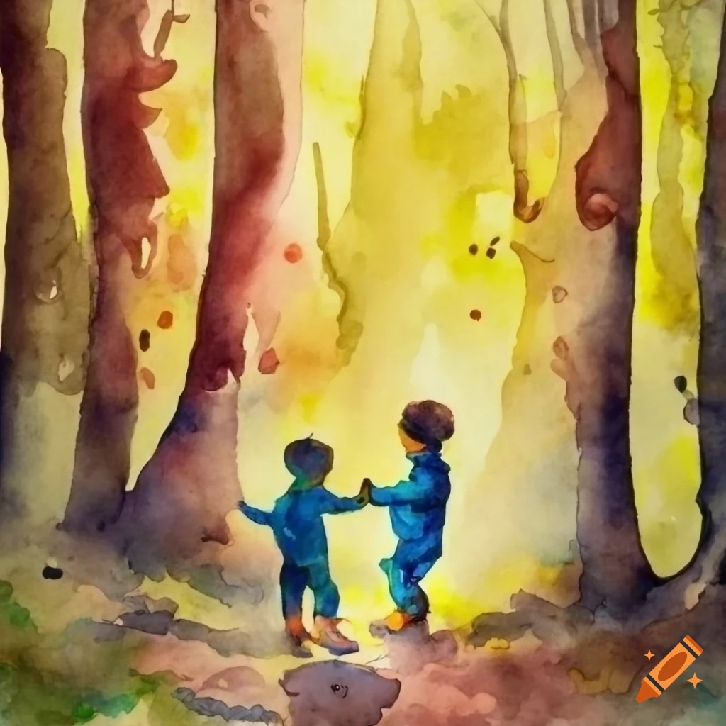 Hiking in the forest with children on Craiyon