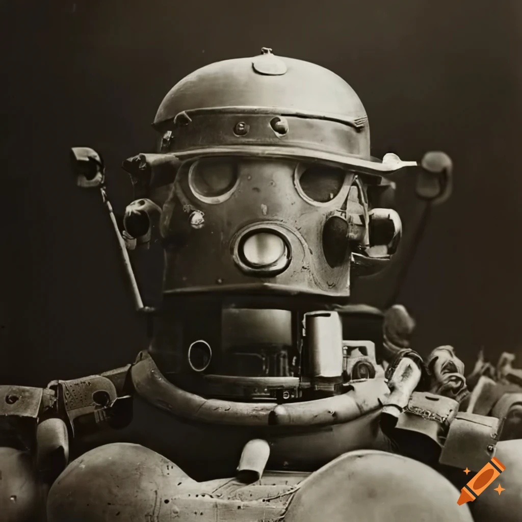 Vintage photo of a secret German army robot project on Craiyon