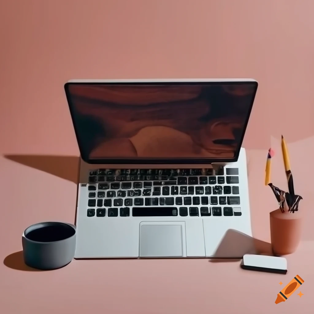 Cozy desk setup with laptop, notebook, and pencil on Craiyon