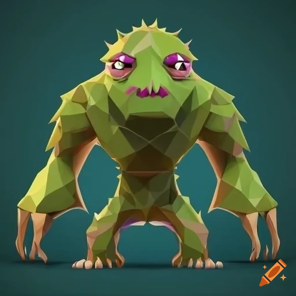 Cartoonish lowpoly forest monster in t-pose