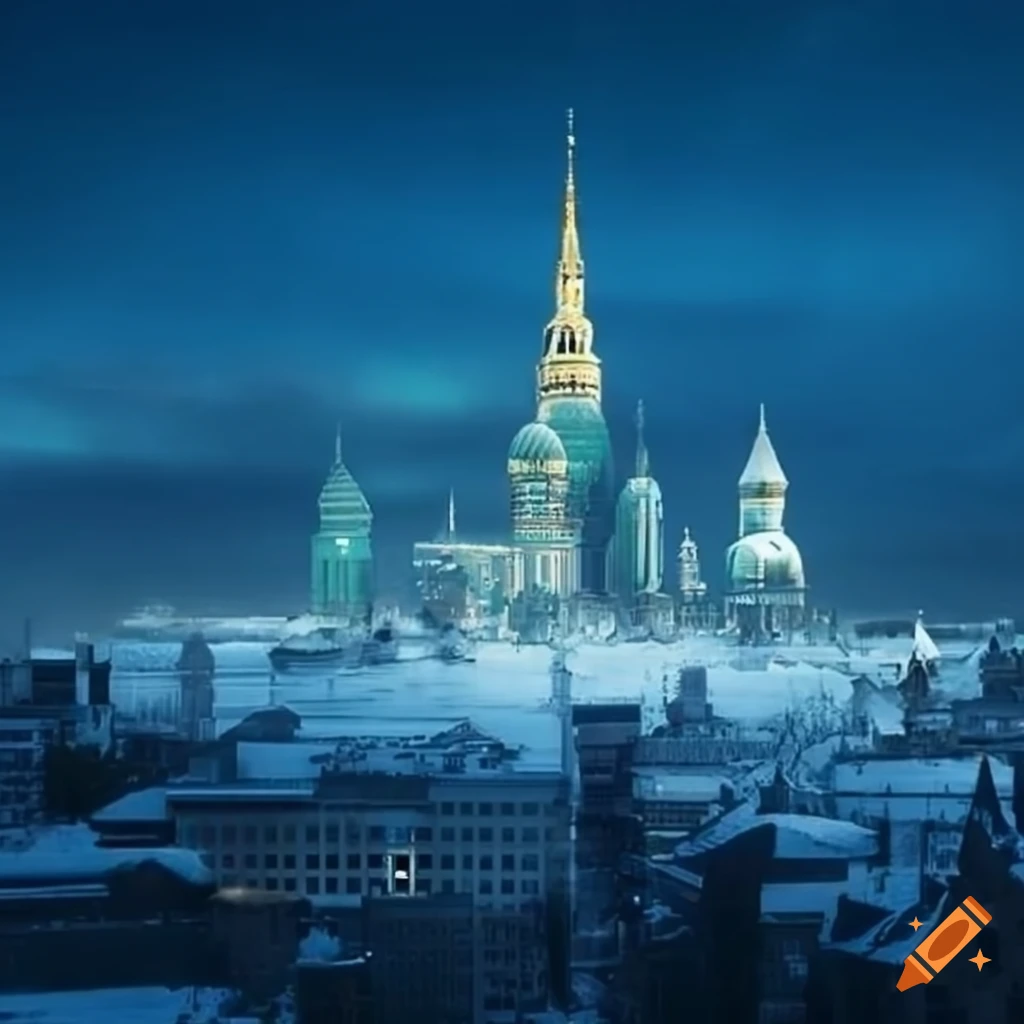 Modern cityscape with Russian-style skyscrapers on Craiyon