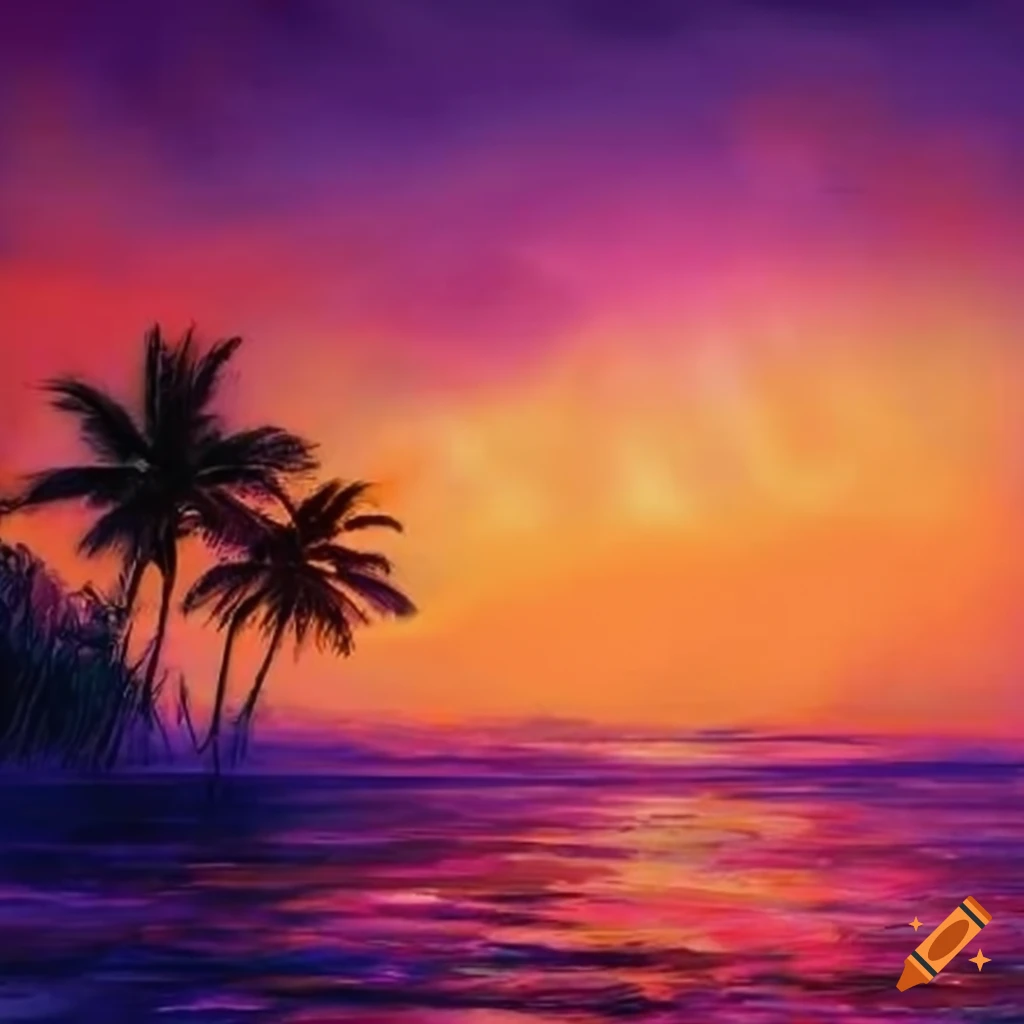 Monet-inspired tropical sunset painting