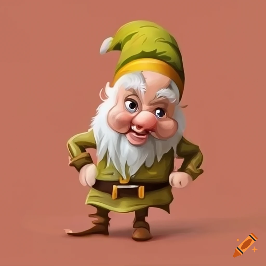Cartoon image of a thoughtful dwarf with a cap on Craiyon