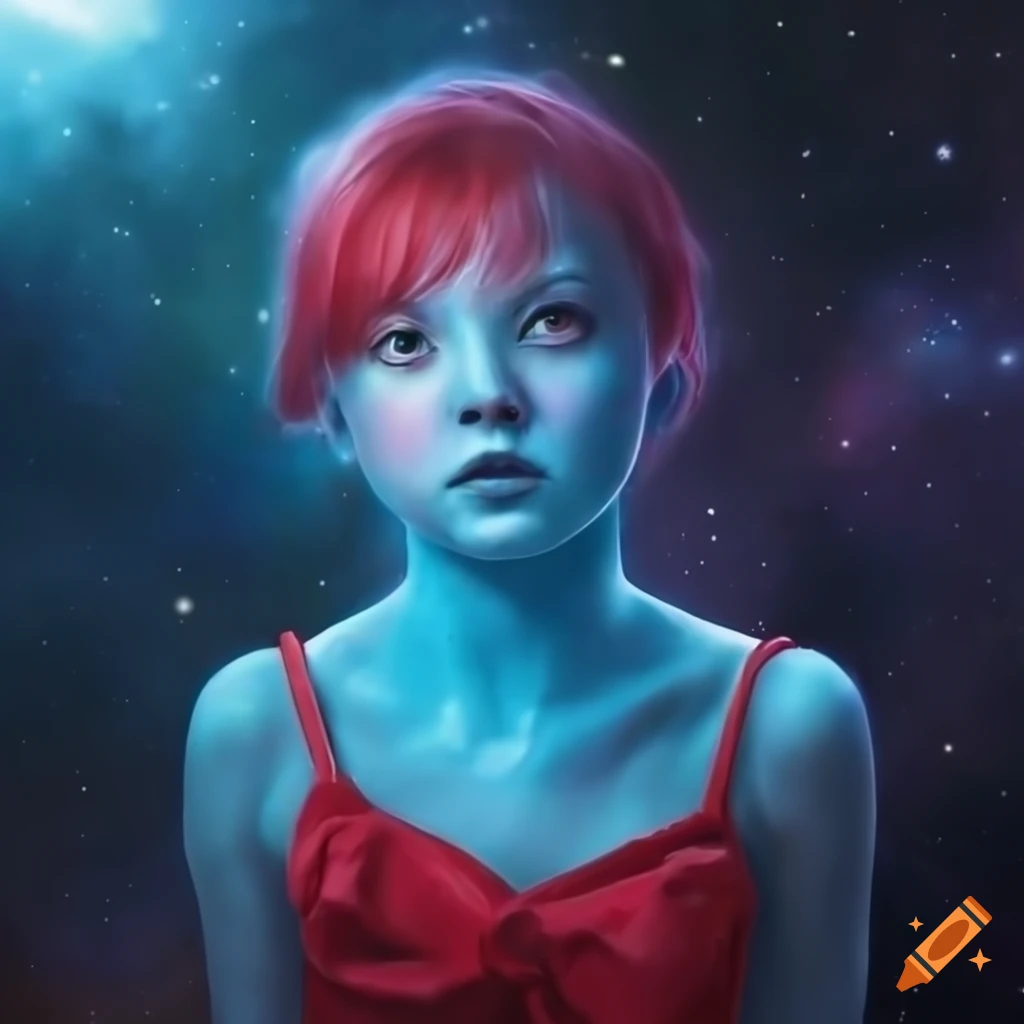 Realistic depiction of a young blue ghost girl in a nebula on Craiyon