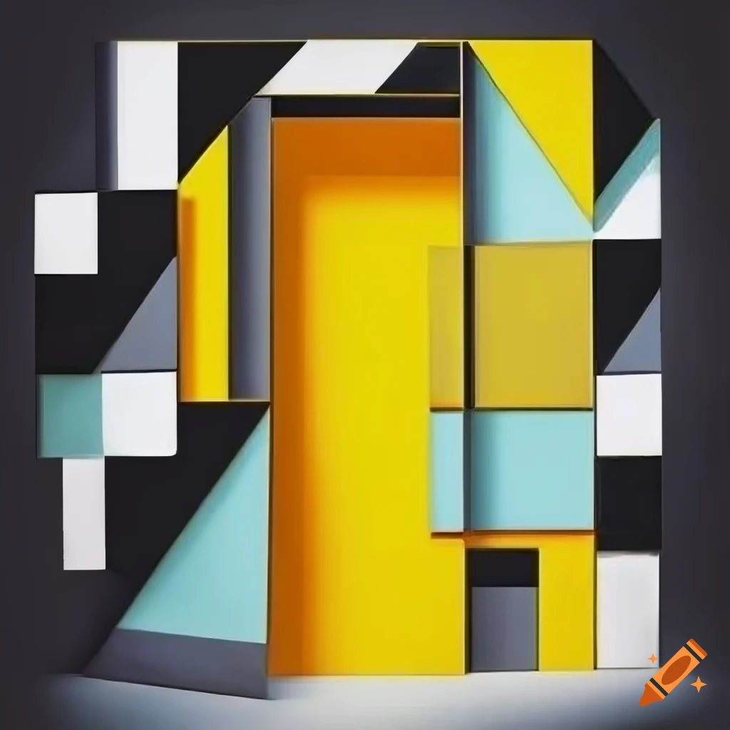 Picasso-inspired surreal room in black and white with yellow and ...