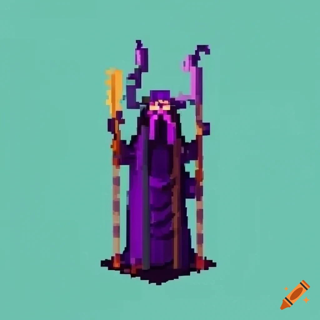 Pixel art of an isometric evil wizard on Craiyon