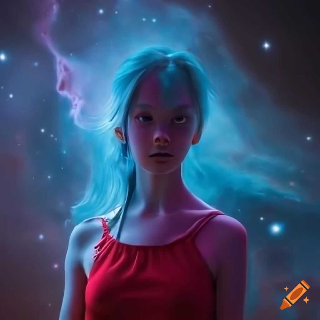 Ultra hd image of a blue ghost girl in a nebula