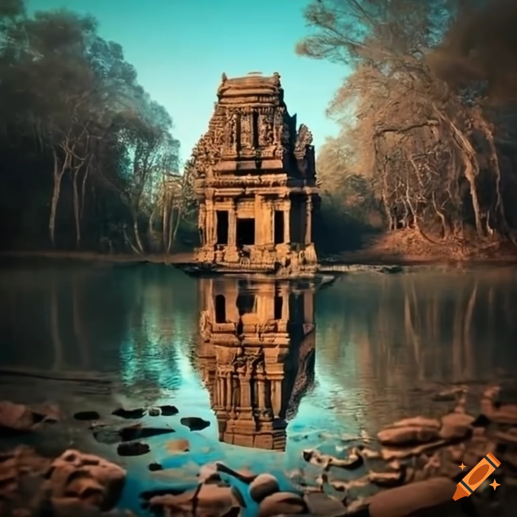 Ruins of ancient Hindu temples in a jungle on Craiyon