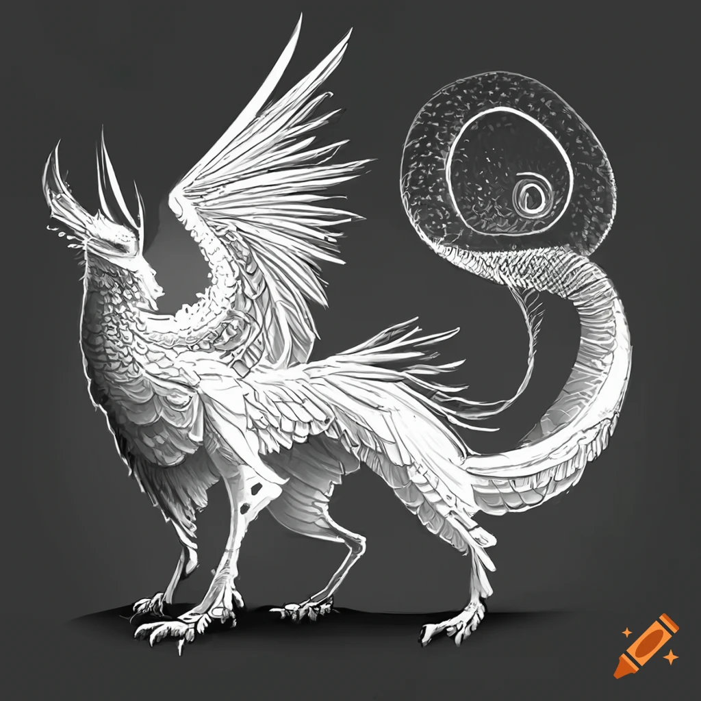 Concept art of a white dragon and fox hybrid with feathered wings on Craiyon
