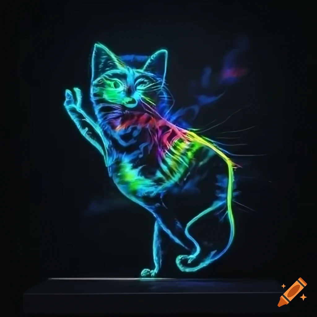 Neon painting of cats dancing at a colorful rave on Craiyon